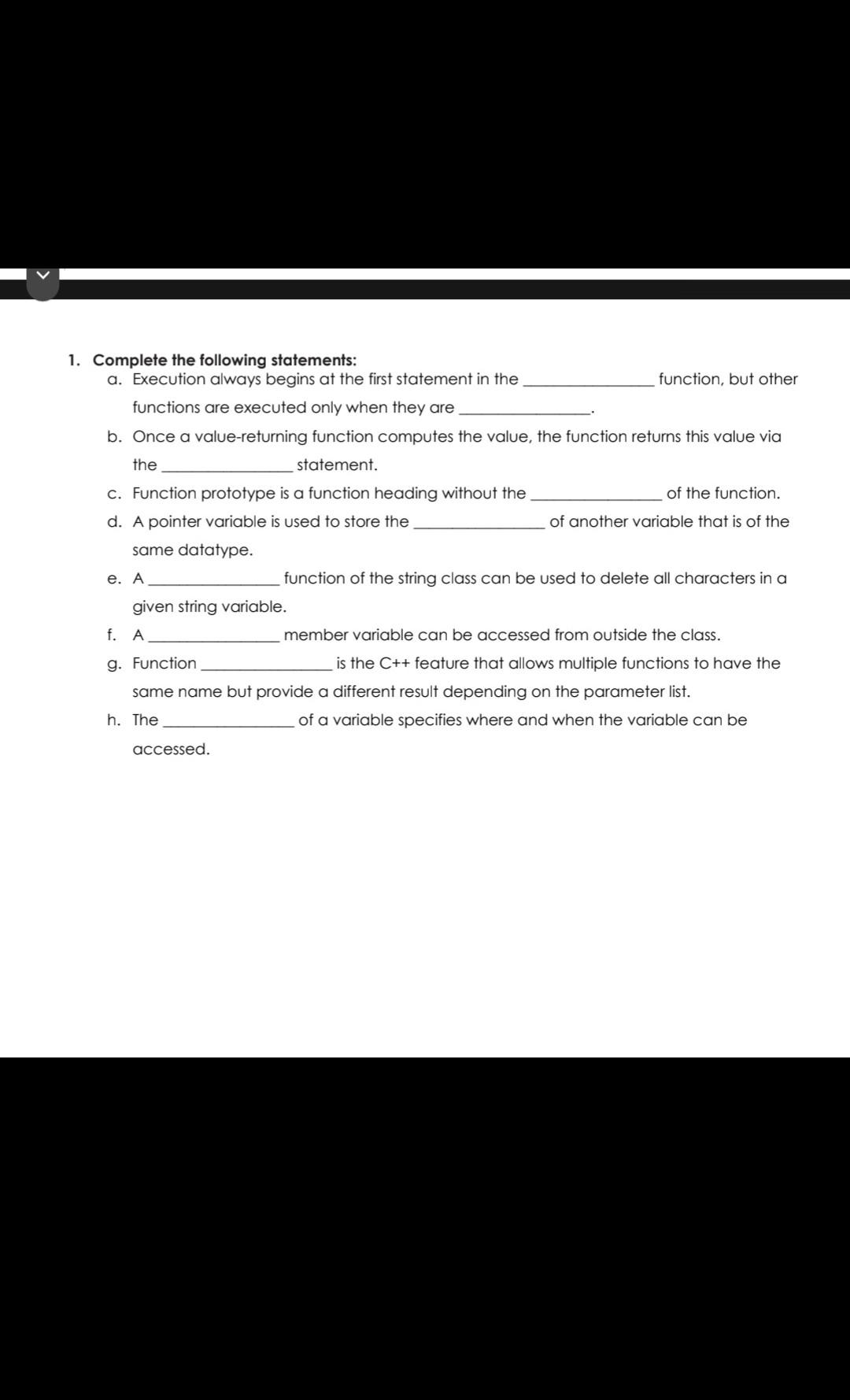 Solved 1. Complete the following statements: a. Execution | Chegg.com