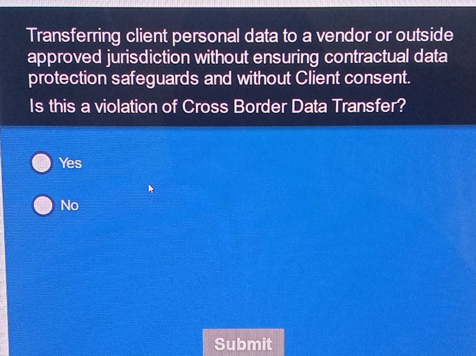 Solved Transferring client personal data to a vendor or | Chegg.com