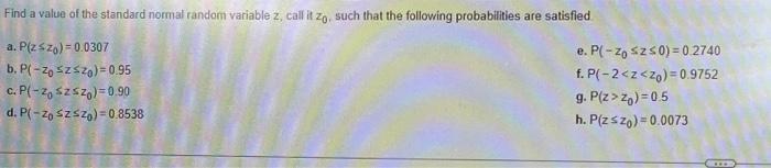 Solved Find a value of the standard normal random variable | Chegg.com