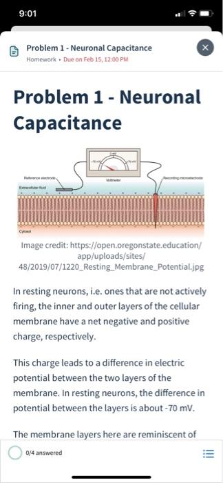 Problem 1 - Neuronal Capacitance Image credit: | Chegg.com