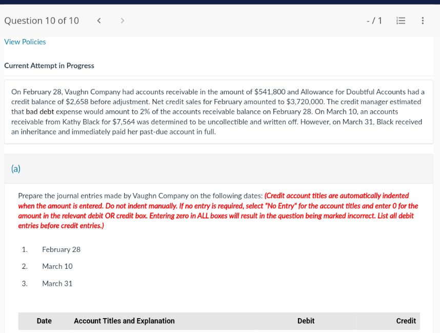 Solved Question 10 ﻿of 10-/1View PoliciesCurrent Attempt in | Chegg.com