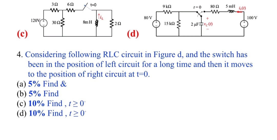 Solved (c)(d)Considering following RLC circuit in Figure d, | Chegg.com
