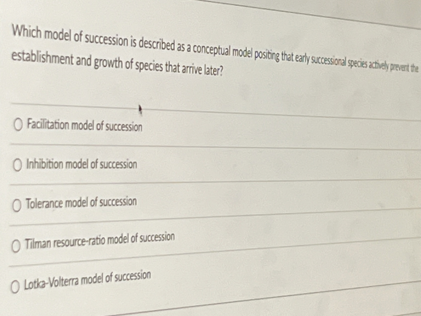 Solved Which model of succession is described as a | Chegg.com