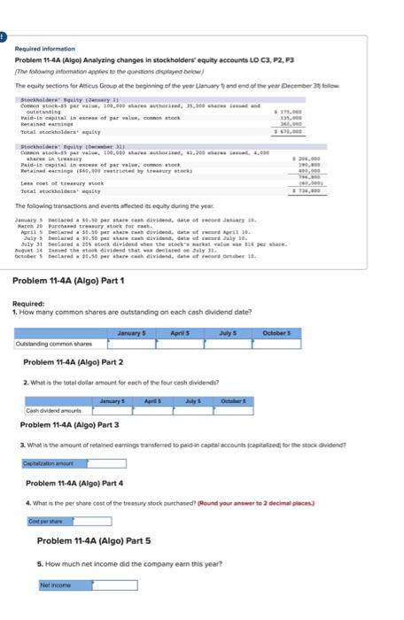 Solved Pequired informationt Problem 11-4A (Algo) Analyzing | Chegg.com