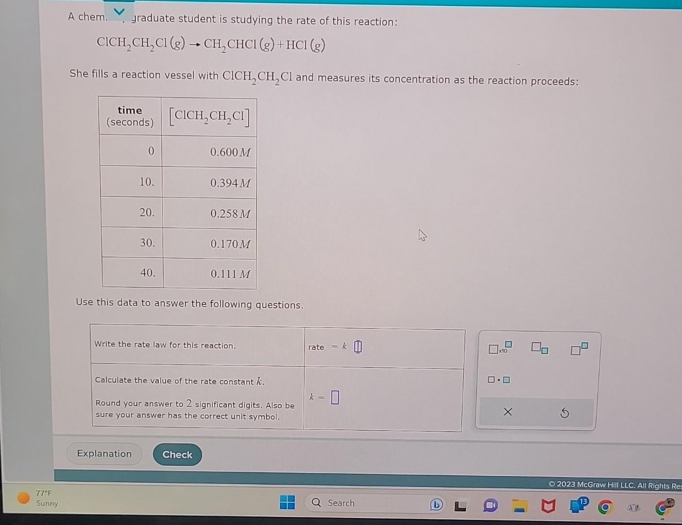 Solved A chem. , graduate student is studying the rate of | Chegg.com