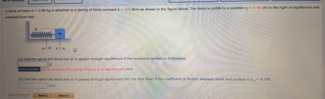 Solved A block of mass m=2.00kg ﻿is attached to a spring of | Chegg.com