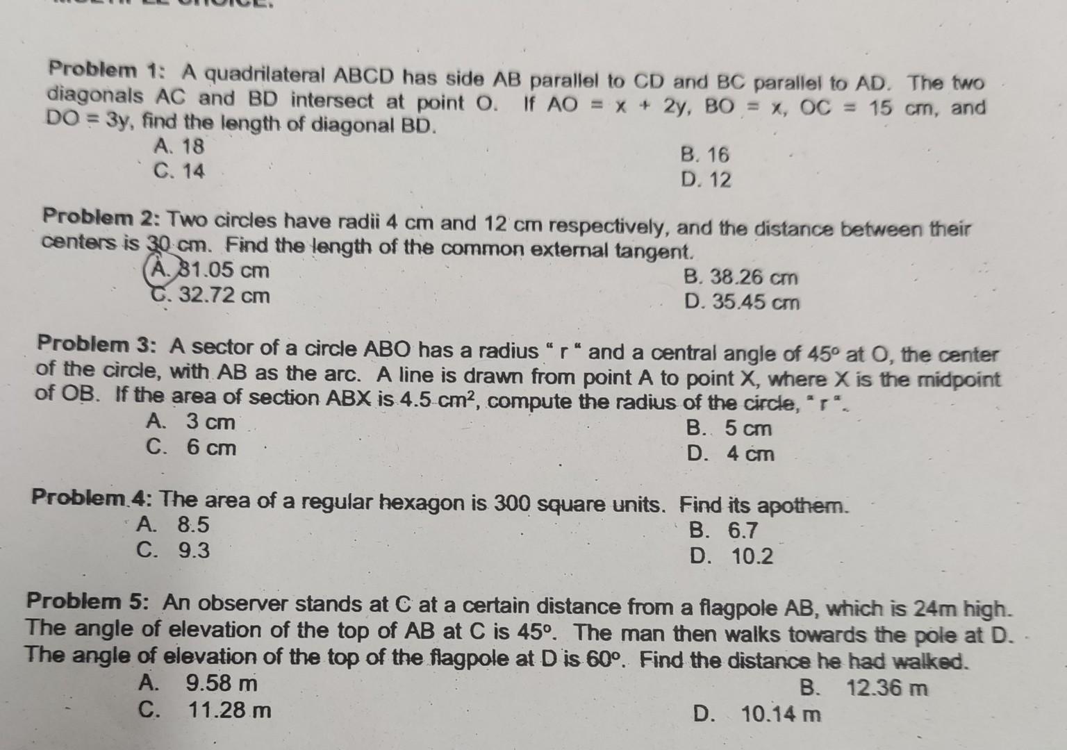 Solved Problem 1: A quadrilateral ABCD has side AB parallel | Chegg.com