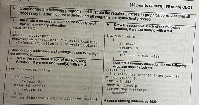 Solved [40 points ( 4 each), 60 mins] CLO1 A. Considering | Chegg.com
