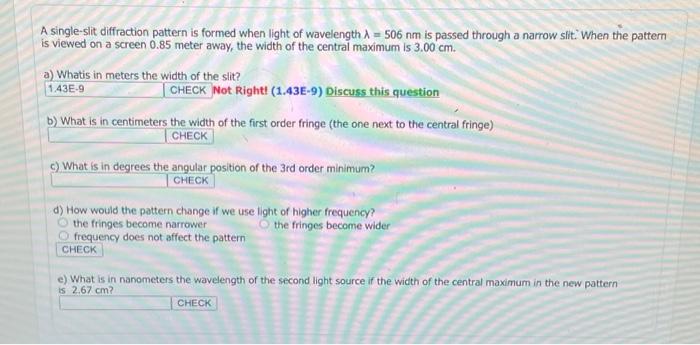 Solved A single-slit diffraction pattern is formed when | Chegg.com