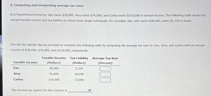 Solved 4. Computing and interpreting average tax rates In a | Chegg.com