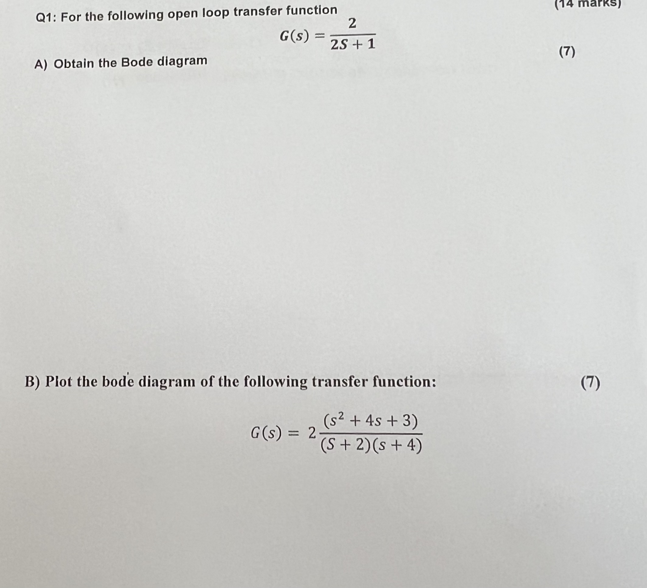 Solved Q1: For the following open loop transfer | Chegg.com