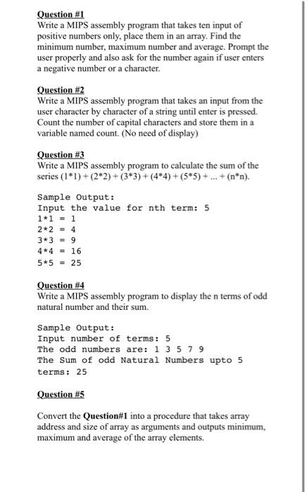 Solved Question #1 Write a MIPS assembly program that takes | Chegg.com