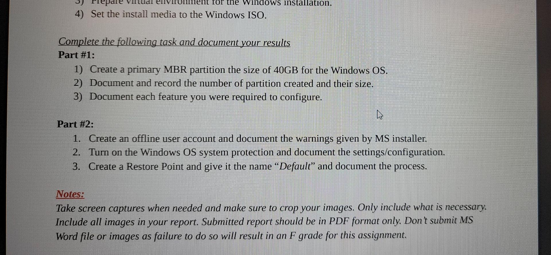 Solved Assignment: Installation of the Windows OS Course: | Chegg.com
