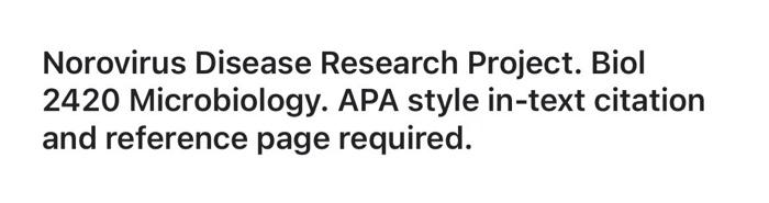 Solved Norovirus Disease Research Project. Biol 2420 | Chegg.com