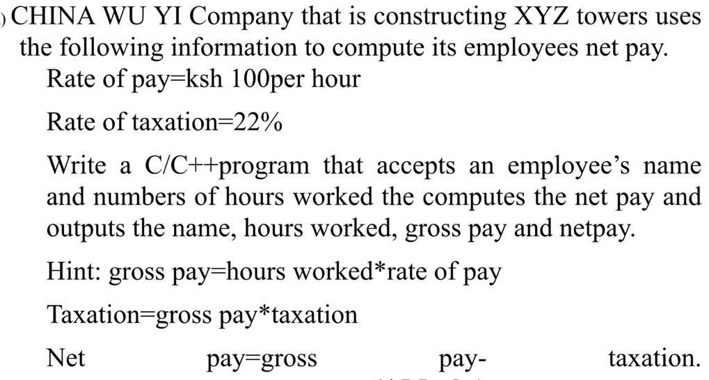 Solved CHINA WU YI Company that is constructing XYZ towers | Chegg.com