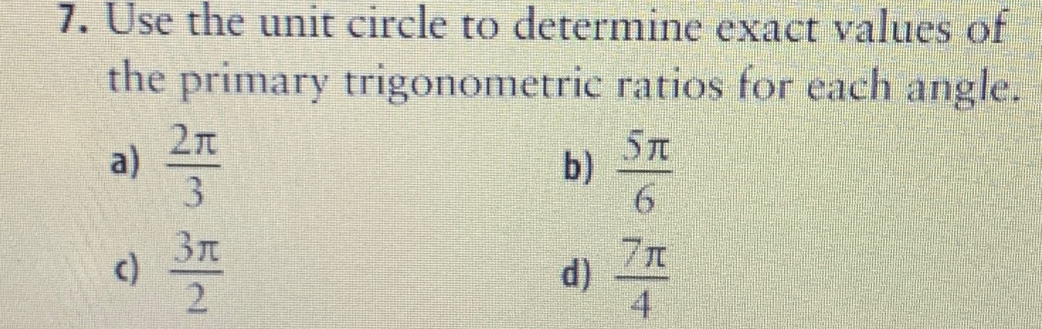 Solved Use the unit circle to determine exact values of the | Chegg.com
