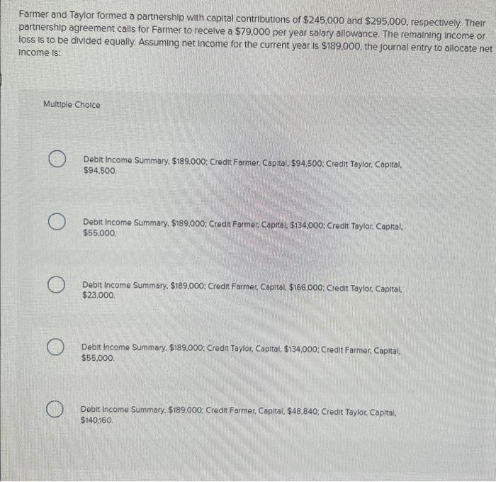 Solved Farmer and Taylor formed a partnership with capital | Chegg.com