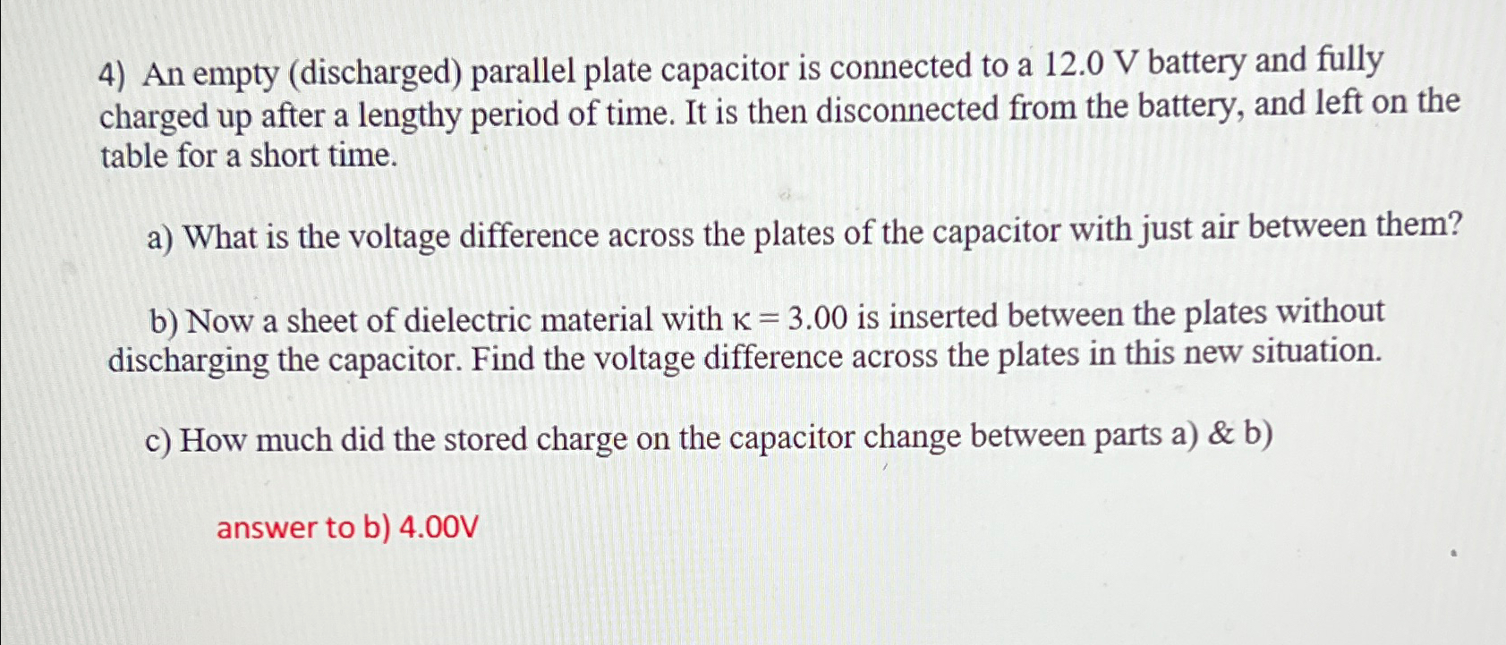 Solved An empty (discharged) ﻿parallel plate capacitor is | Chegg.com