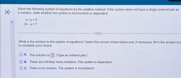 Solved K Solve the following system of equations by the | Chegg.com