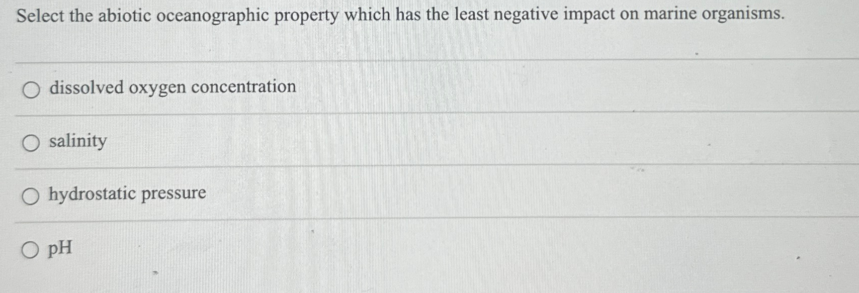 Solved Select the abiotic oceanographic property which has | Chegg.com
