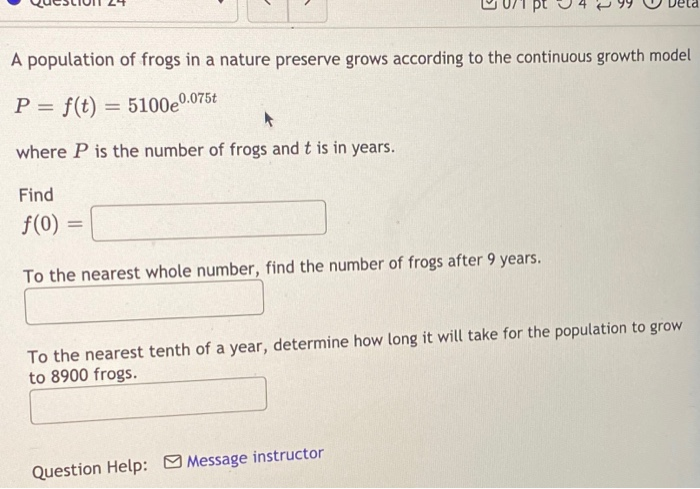 Solved A population of frogs in a nature preserve grows | Chegg.com