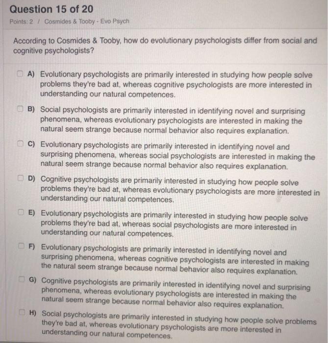 Solved based off the reading "Evolutionary Psychology" by | Chegg.com