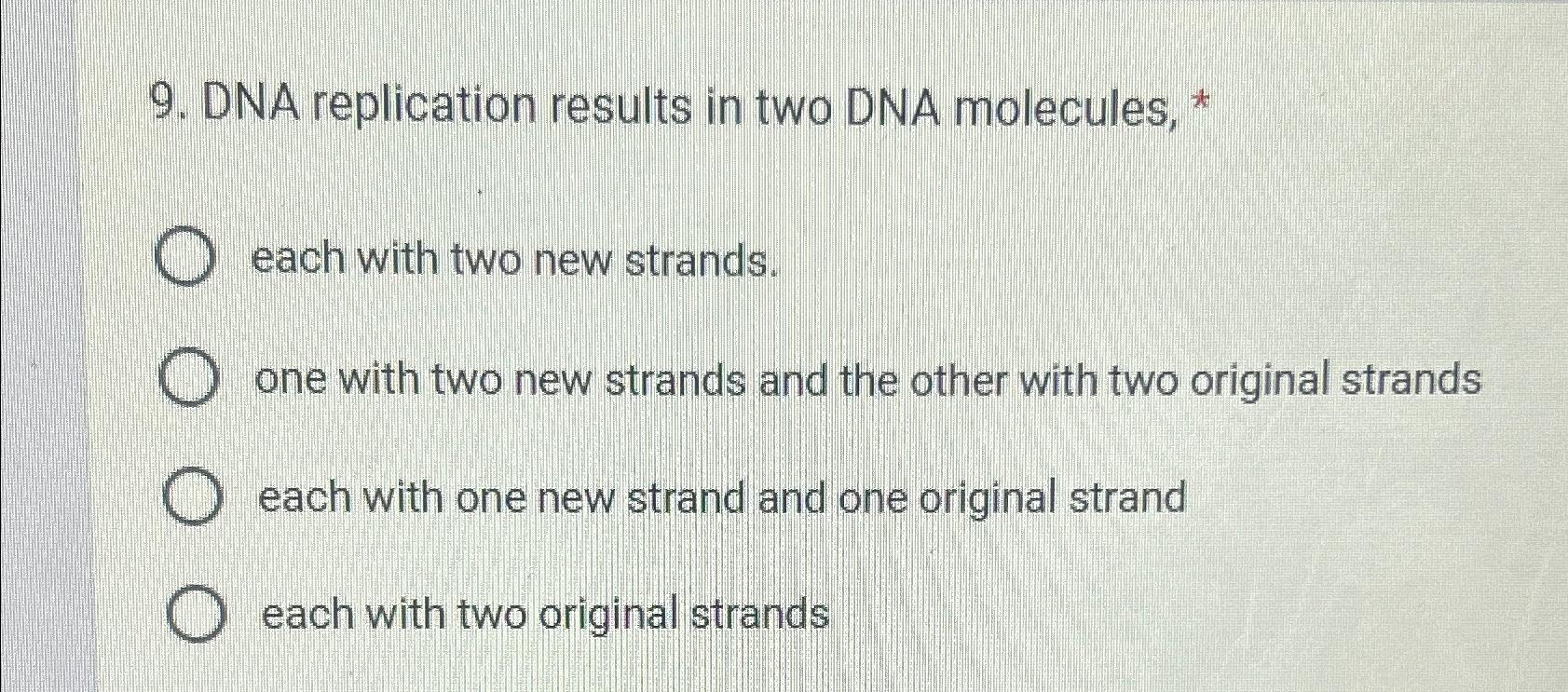 Solved DNA replication results in two DNA molecules, *each | Chegg.com