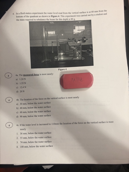 Solved 4. In a fluid statics experiment the water level read | Chegg.com