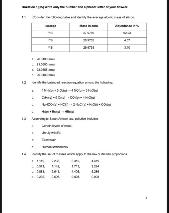 Solved Question 1 [25] Write only the number and alphabet | Chegg.com