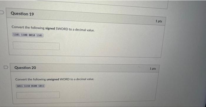 Solved Convert the following signed SWORD to a decimal | Chegg.com