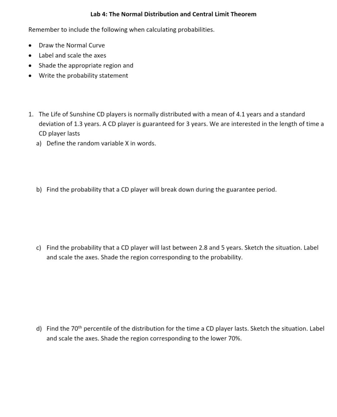Solved Lab 4: The Normal Distribution and Central Limit | Chegg.com