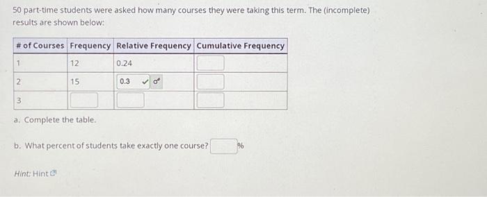 Solved 50 part-time students were asked how many courses | Chegg.com