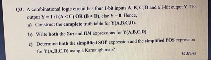 Solved Q3. A combinational logic circuit has four 1-bit | Chegg.com