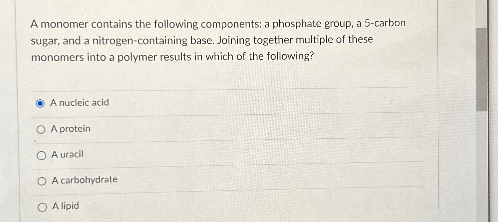 Solved A monomer contains the following components: a | Chegg.com
