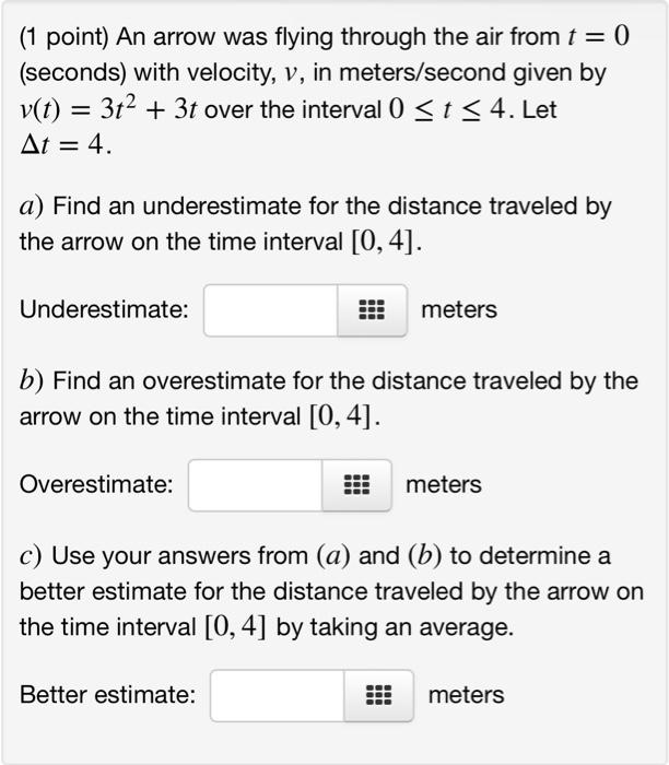 Solved (1 point) An arrow was flying through the air from t | Chegg.com
