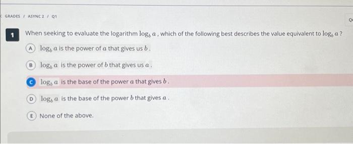 Solved 1 When seeking to evaluate the log arithm logba, | Chegg.com