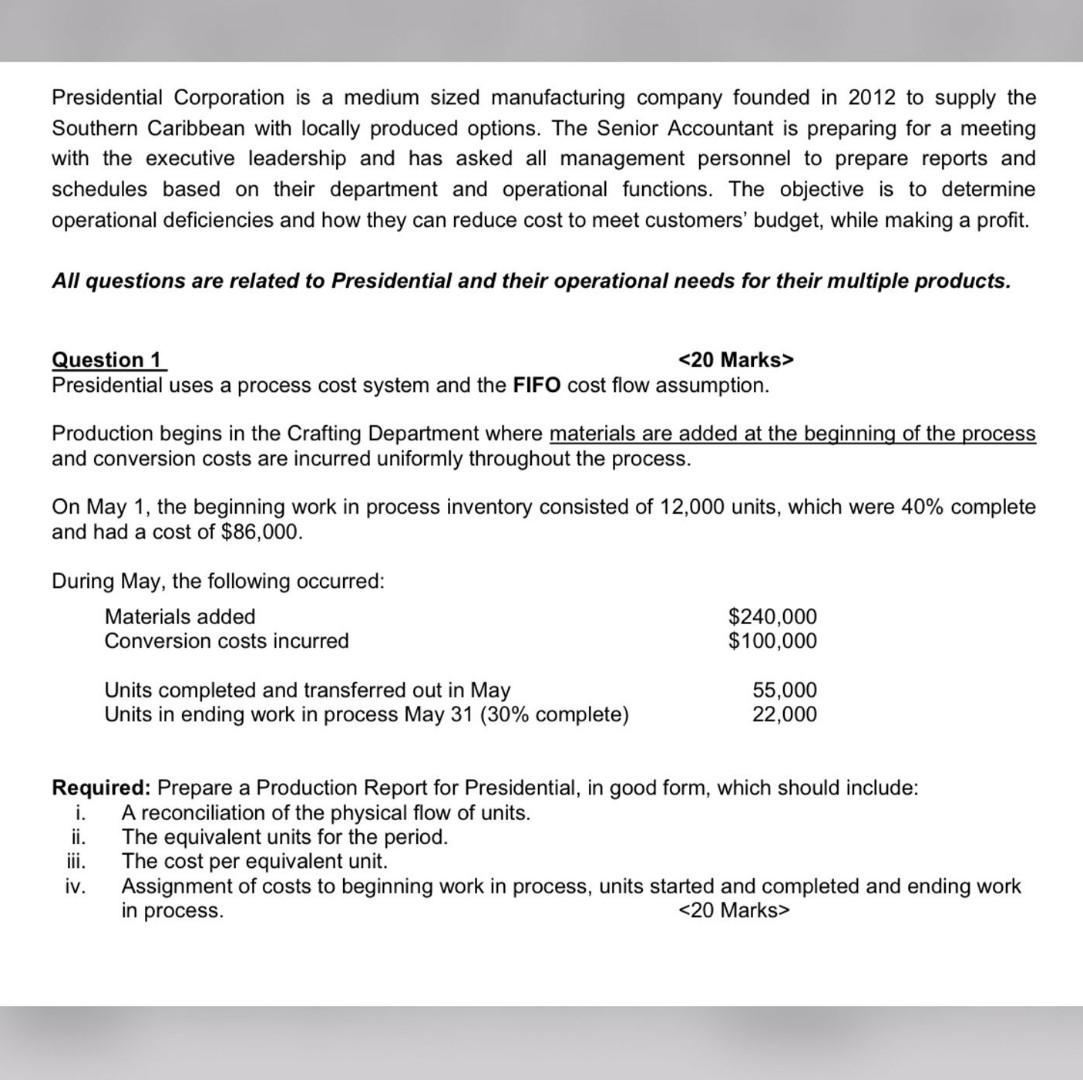 Solved Part A Presidential uses a Job Order | Chegg.com