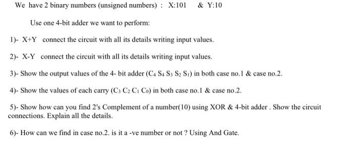 Solved We have 2 binary numbers (unsigned numbers) : X:101 | Chegg.com