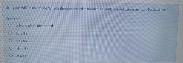 Solved Using an UART in 8N1 mode What is the time needed to | Chegg.com