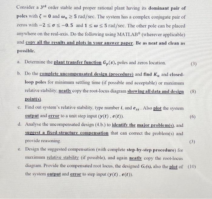 Solved Consider a 3rd order stable and proper rational | Chegg.com