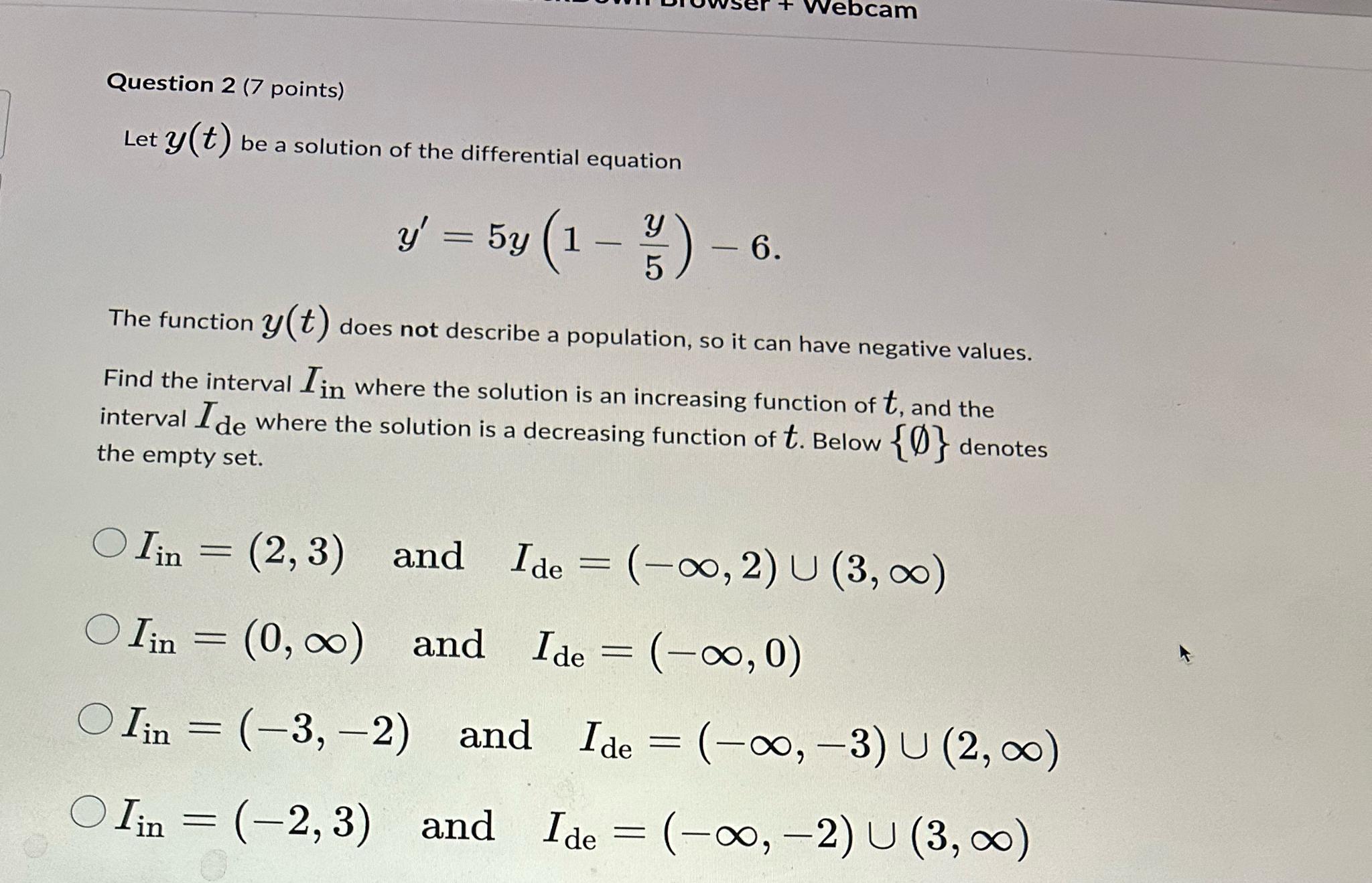 Solved Question 2 (7 ﻿points)Let y(t) ﻿be a solution of the | Chegg.com