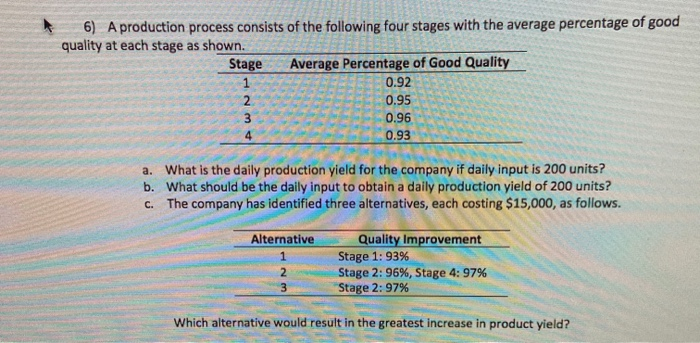 Solved 6) A production process consists of the following | Chegg.com