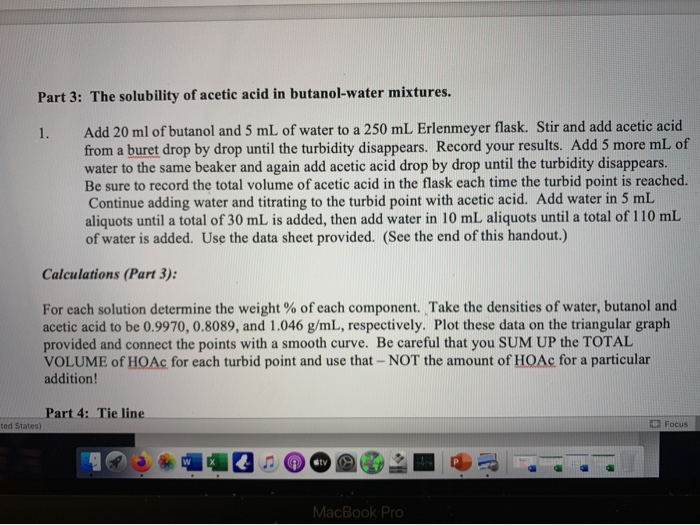 Part 3: The solubility of acetic acid in | Chegg.com