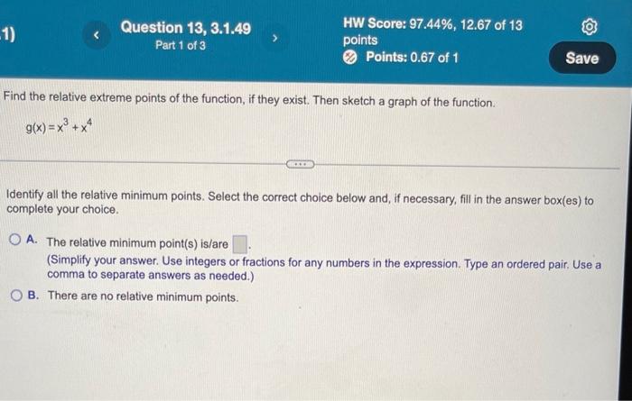 Solved Find the relative extreme points of the function, if | Chegg.com