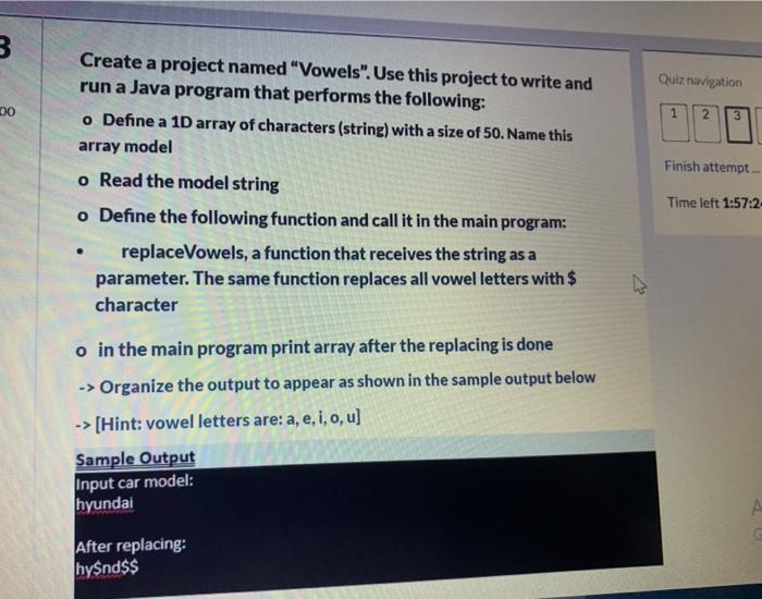 Solved 3 Quiz navigation Create a project named "Vowels". | Chegg.com