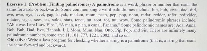 Solved Exercise 1. (Problem: Finding palindromes) A | Chegg.com