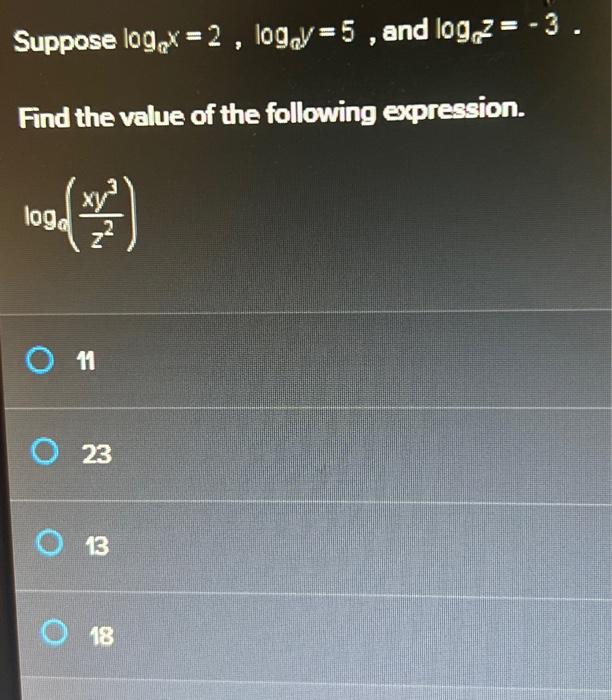 Solved Suppose logax=2,logαy=5, and loga2z=−3. Find the | Chegg.com