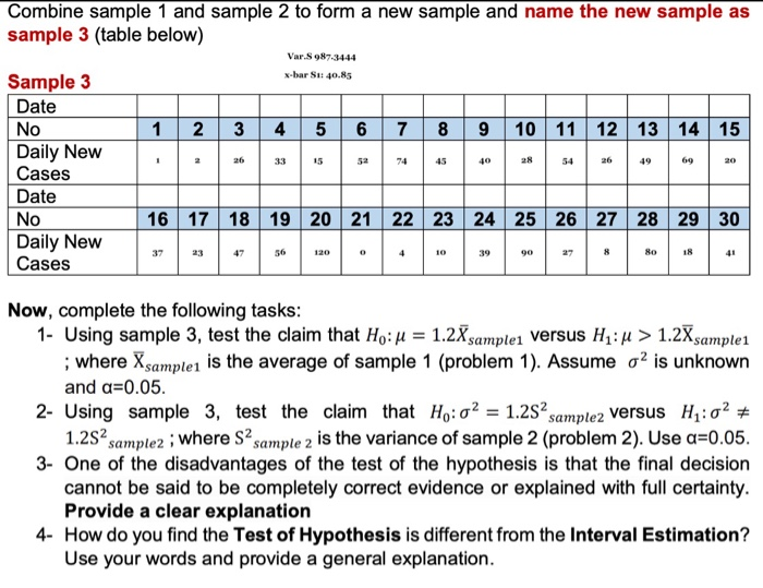Solved Combine sample 1 and sample 2 to form a new sample | Chegg.com