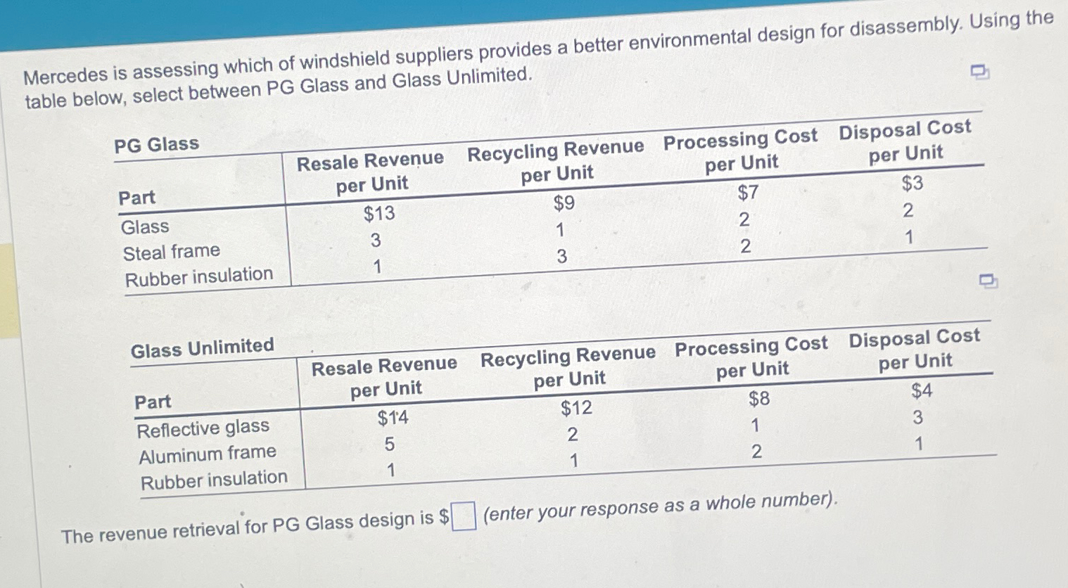 Solved Mercedes is assessing which of windshield suppliers | Chegg.com