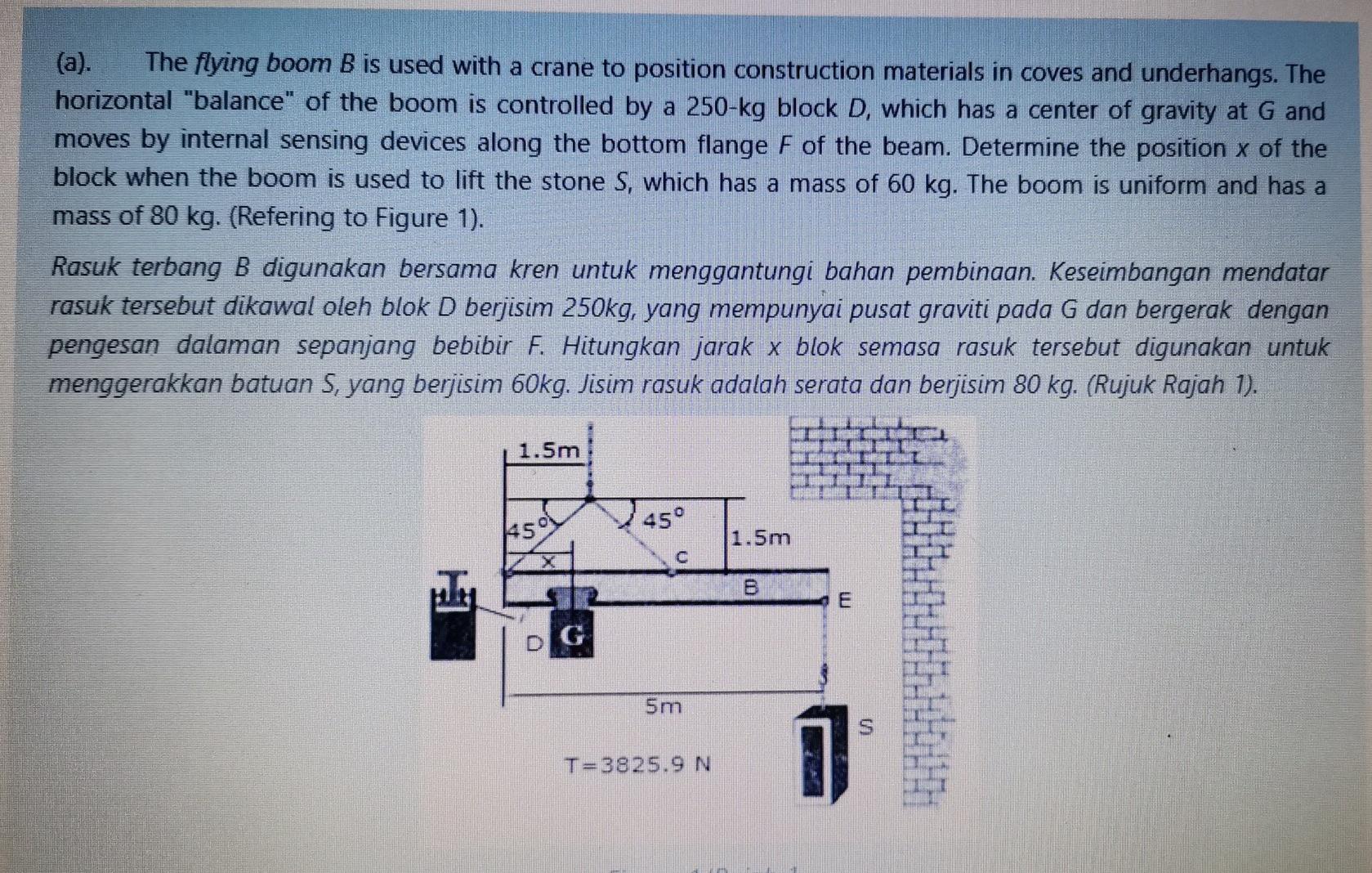 Solved (a). The flying boom B is used with a crane to | Chegg.com